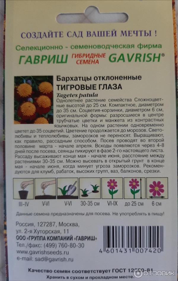 Отзыв о Семена Гавриш "Бархатцы отклоненные Тигровые глаза" | не взошли ...